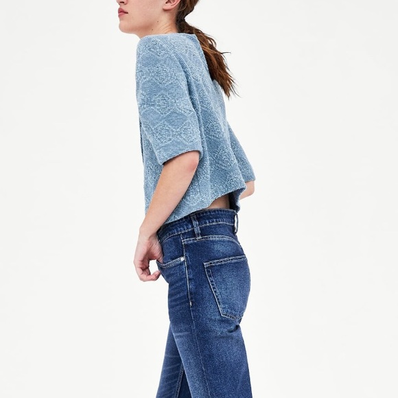 Zara | Tops | Zara Sky Blue Tweed Top With Buttons | Poshmark